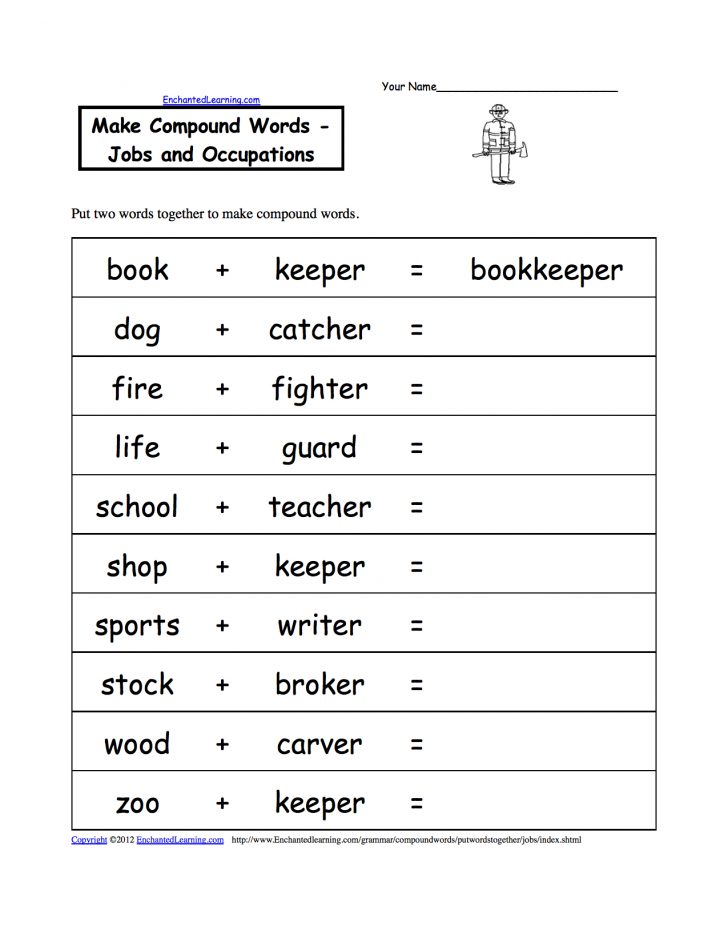 Make Compound Words, Printable Worksheets. Enchantedlearning | Free ...