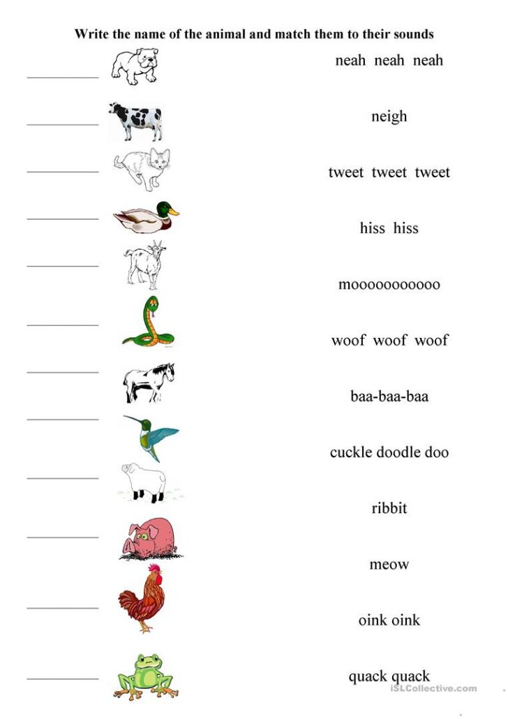 Matching Animals And Their Sounds Worksheet - Free Esl Printable ...