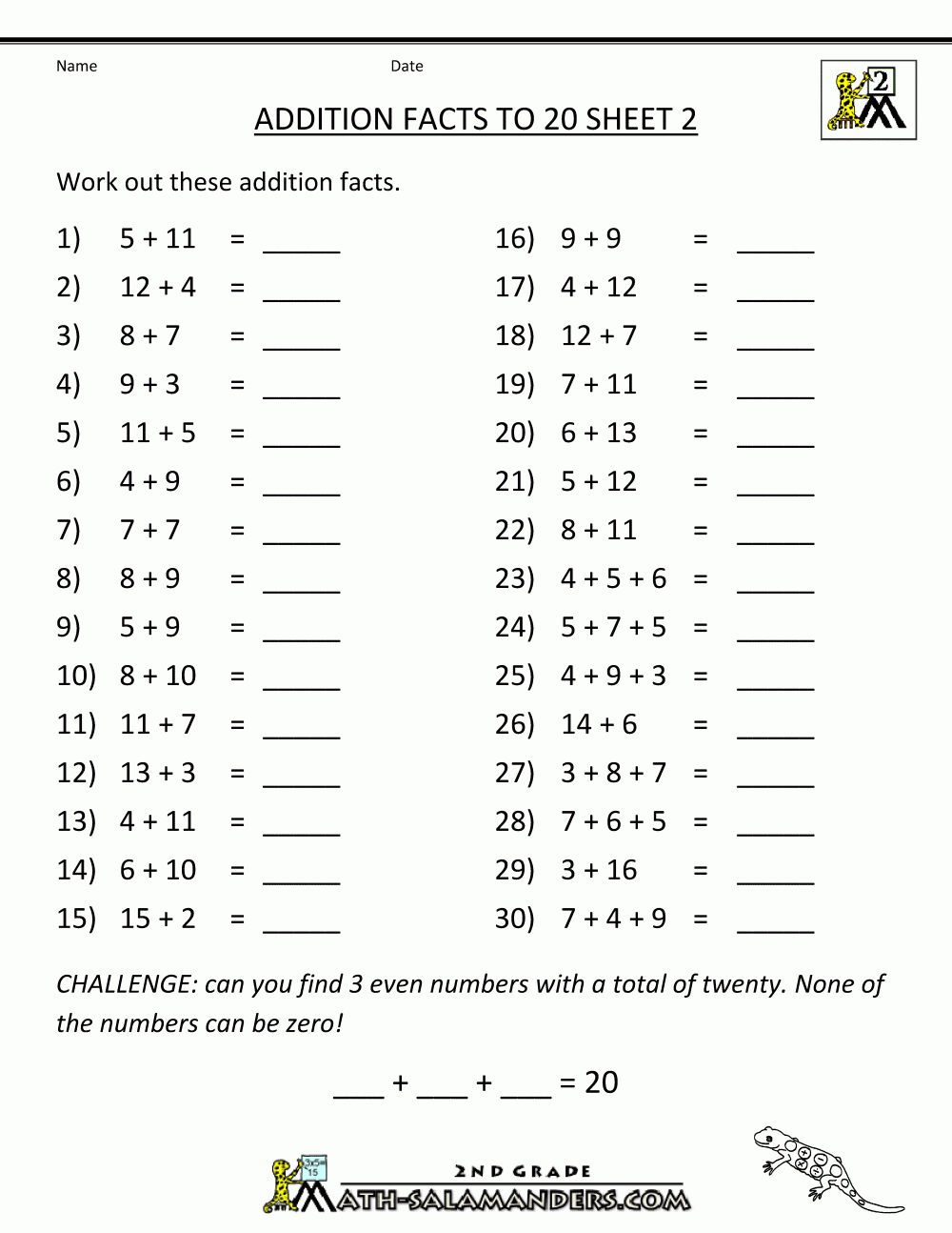 Addition Facts To 20 Printable Worksheets Printable Worksheets