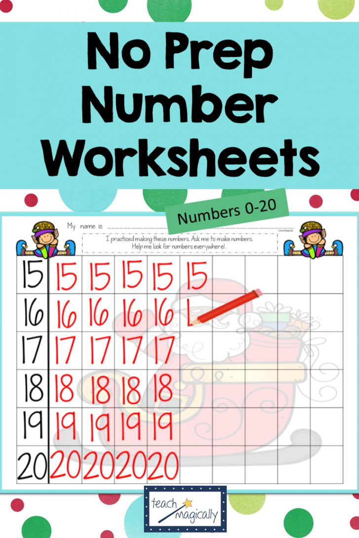 Math Number Writing Practice 1-20 Worksheets Christmas No-Prep ...