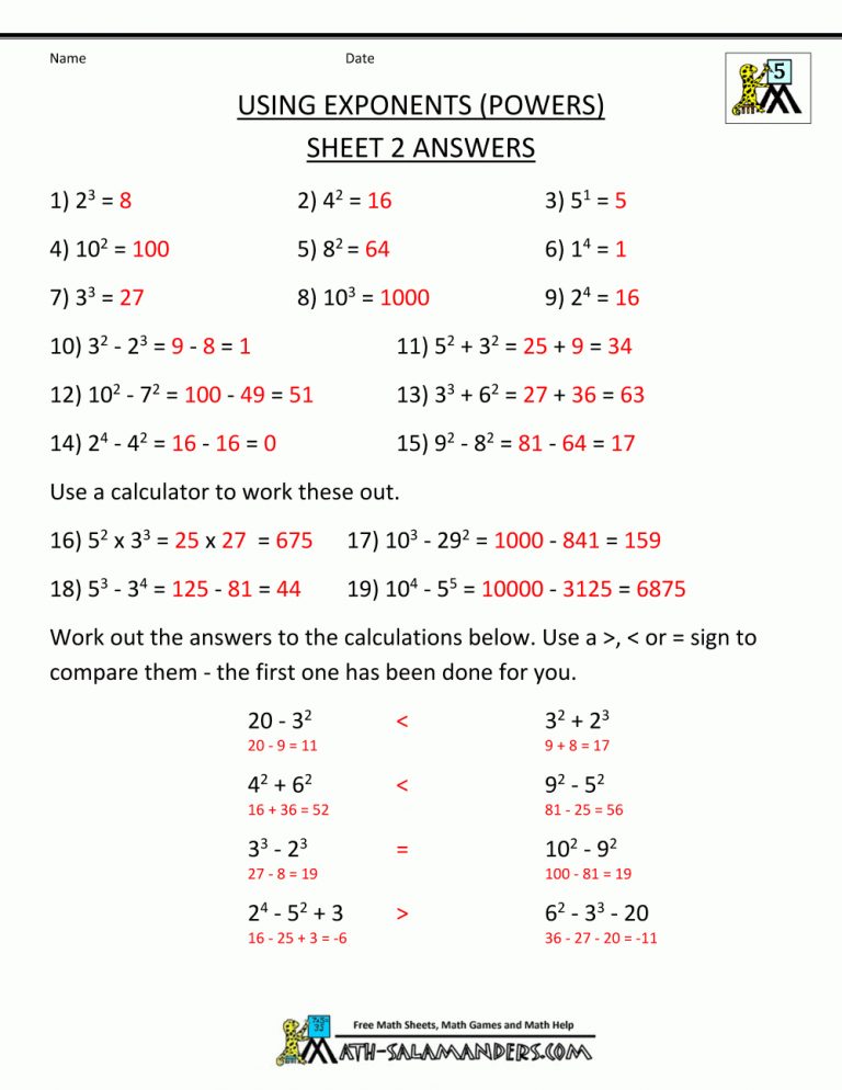 Math Worksheets 5Th Grade Complex Calculations | 5Th Grade Exponents ...