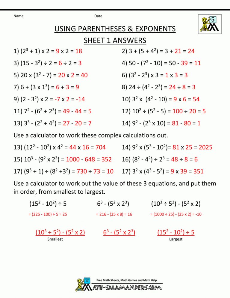 Math Worksheets 5Th Grade Complex Calculations | Printable Pemdas Worksheets - Printable Worksheets