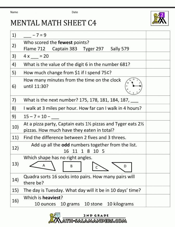Math Test Printable Worksheets - Printable Worksheets