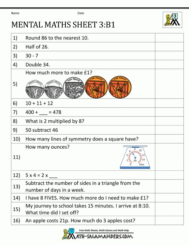 Mental Maths Year 3 Worksheets | Printable Maths Worksheets Ks2 ...