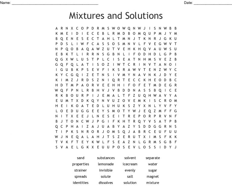 Mixtures And Solutions Word Search - Wordmint | Free Printable ...