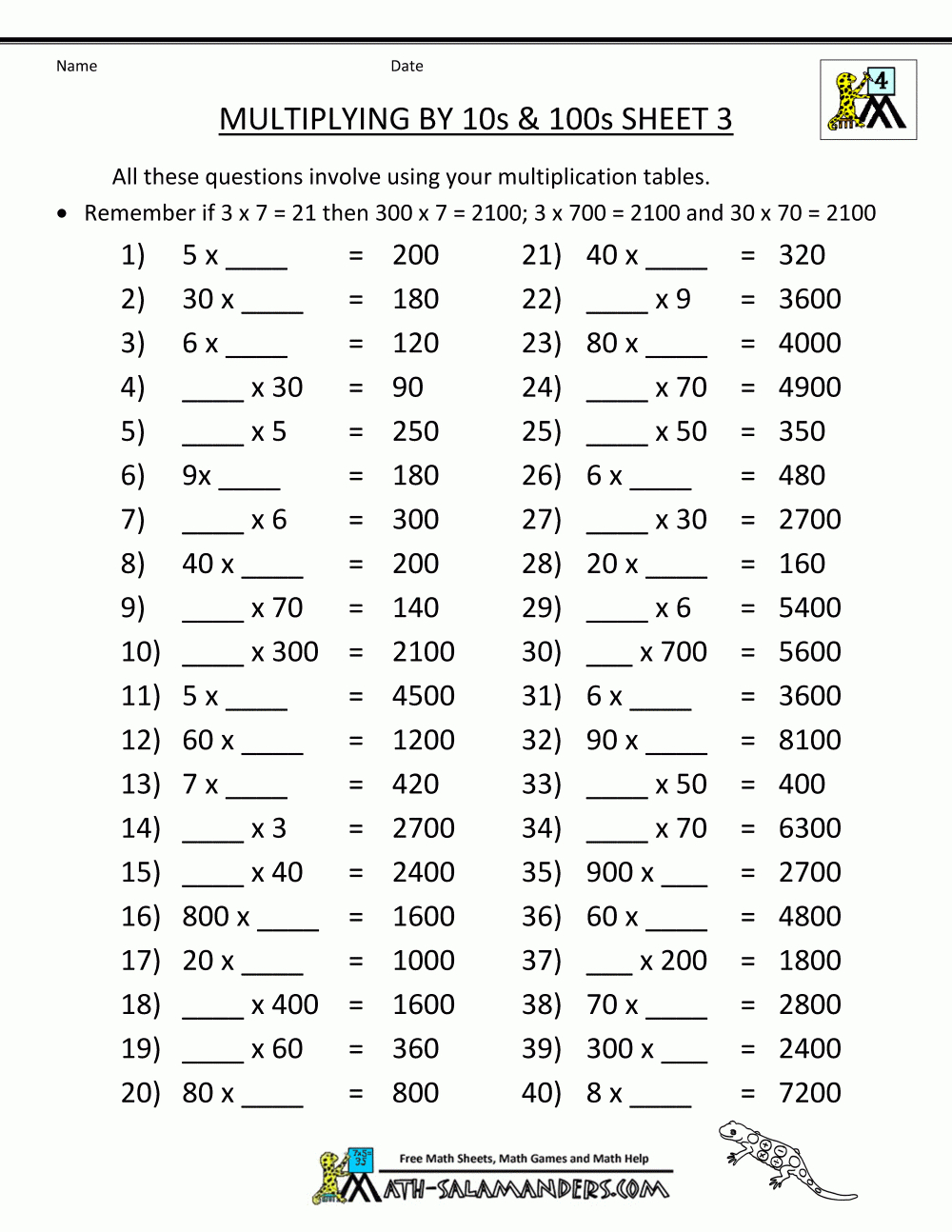Multiplication Fact Sheets Multiplication Worksheets Ks2 Printable 