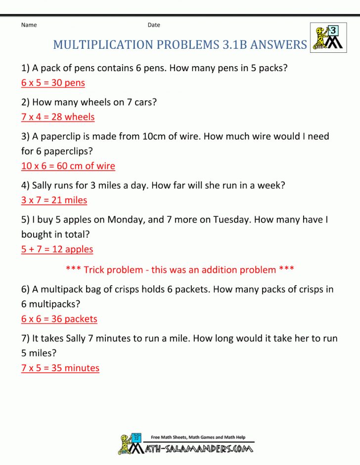 Multiplication Word Problem Worksheets 3Rd Grade | 3Rd Grade ...
