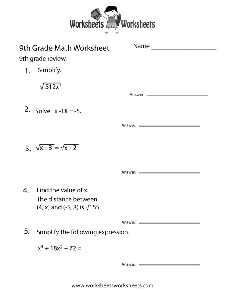 Ninth Grade Math Practice Worksheet Printable | Teaching | Math | 9Th ...