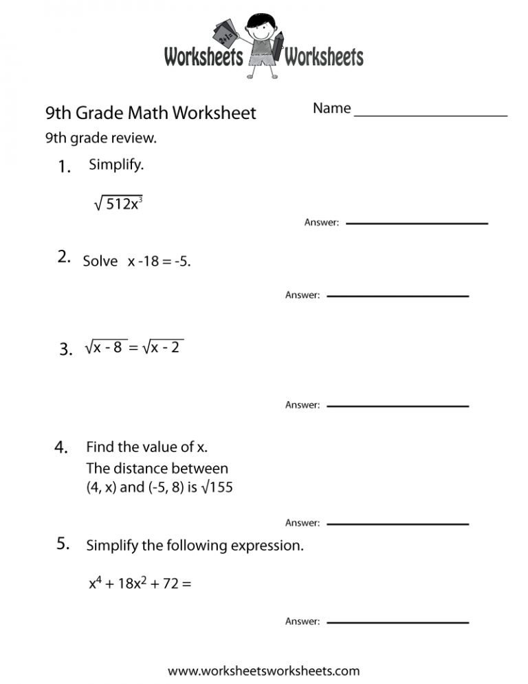 Ninth Grade Math Practice Worksheet Printable | Teaching | Math | Free ...