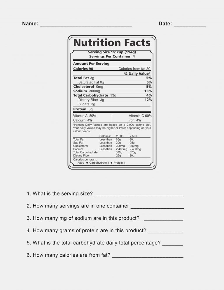 Nutrition Fact Food Label Worksheet Free Printable H10Eo10, Food | Free ...
