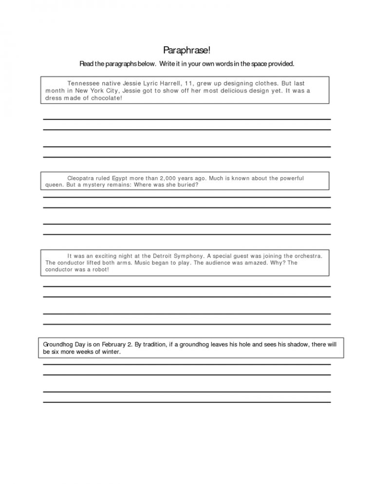 Page 1 - Paraphrase Worksheet.docx | Educational Materials | High | 7Th ...