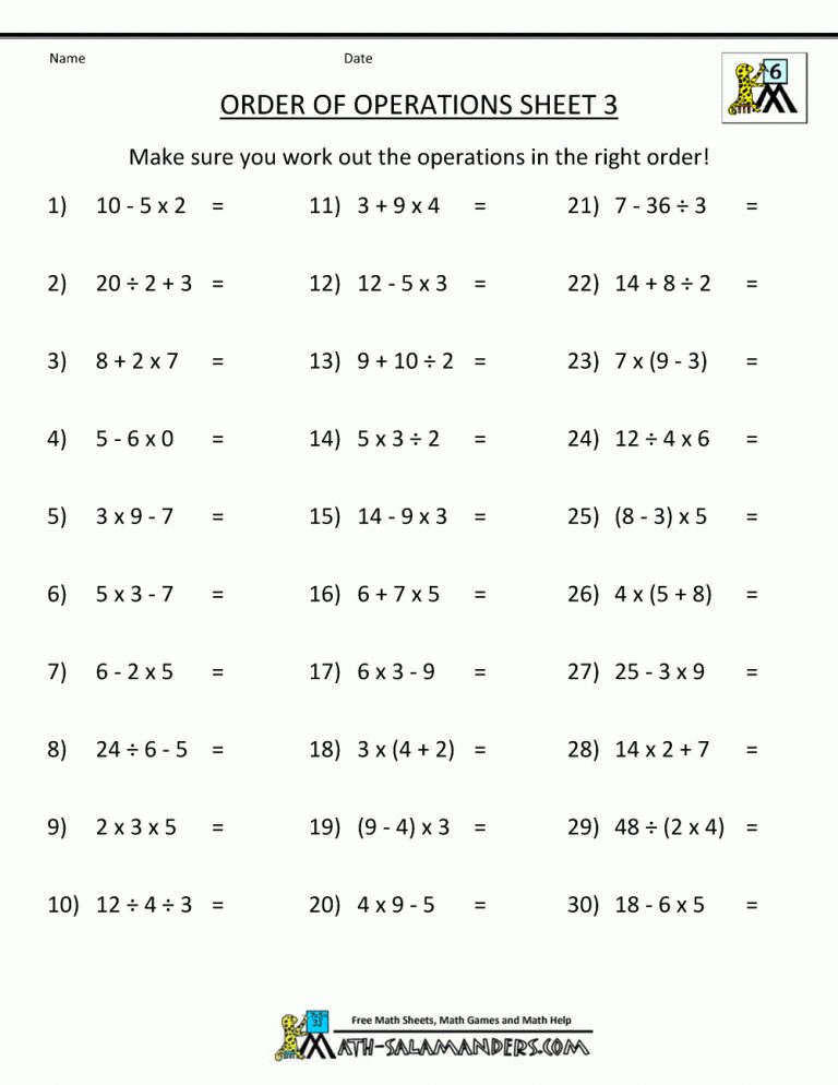 Pemdas Rule & Worksheets | Free Printable Order Of Operations ...