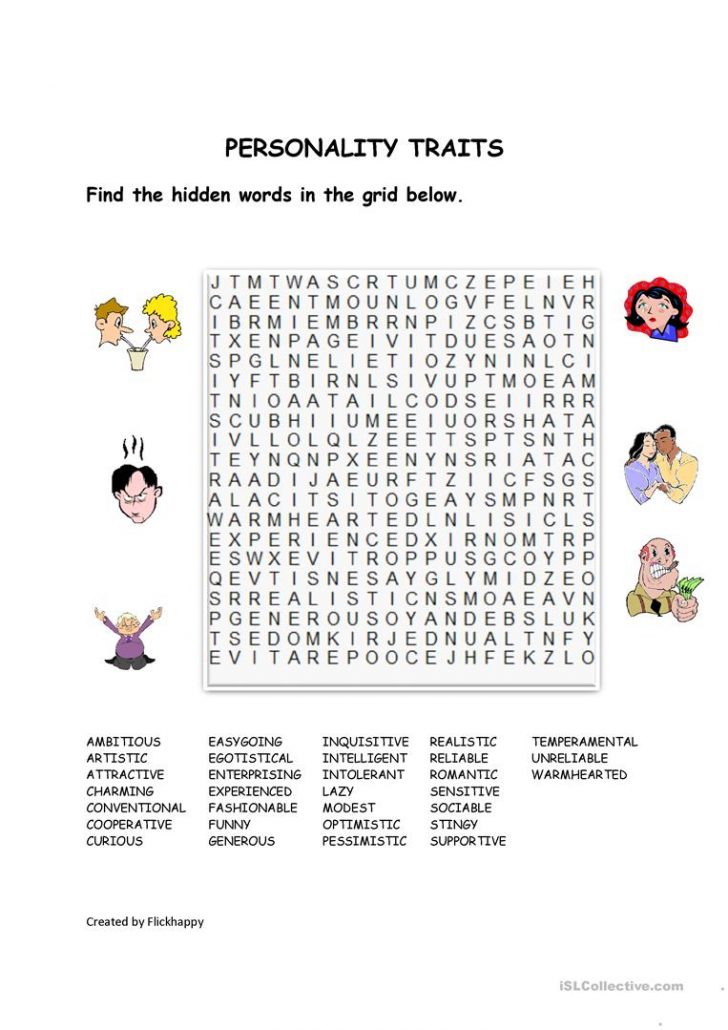 Personality Traits- Wordsearch Worksheet - Free Esl Printable ...