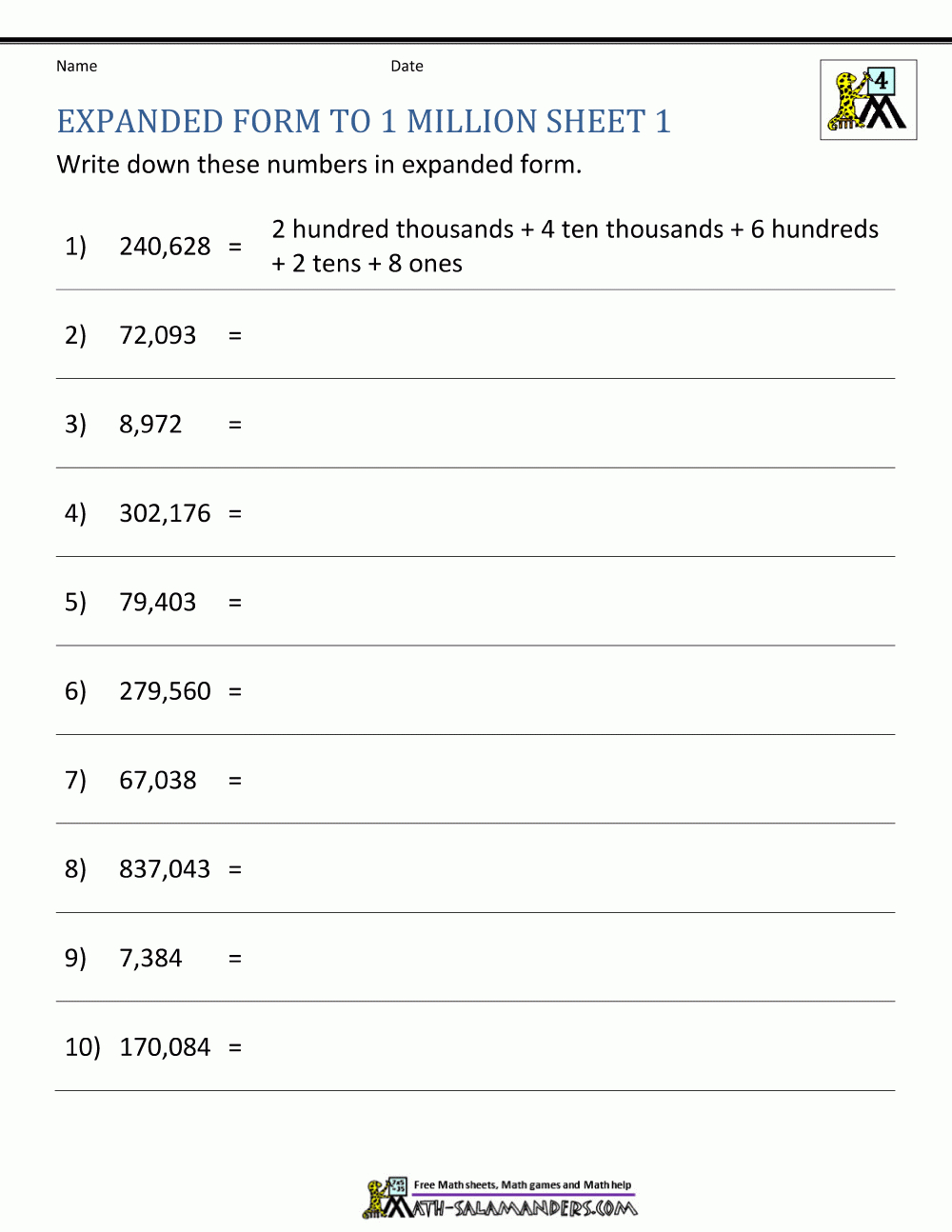 Fifth Grade Word Expanded And Standard Form Printable Worksheets