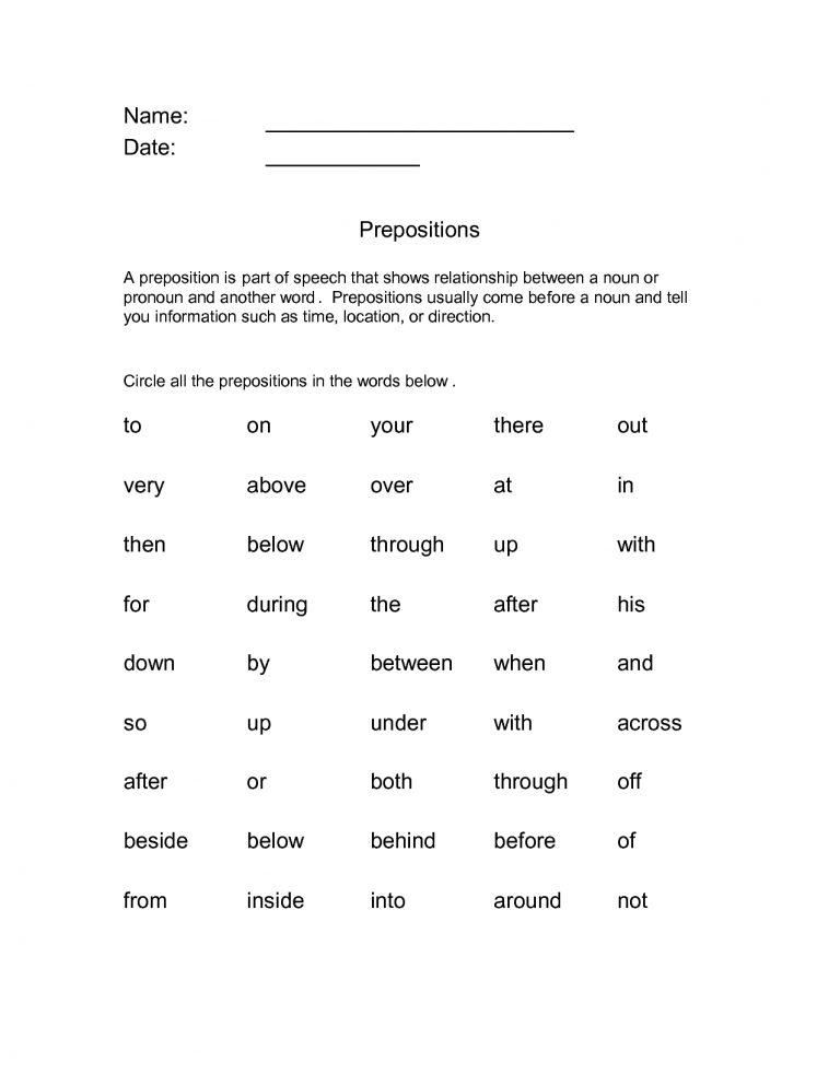 Preposition Worksheets | Prepositional Phrase Worksheet - Download ...