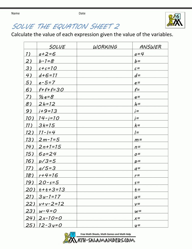 Printable Algebra Worksheet Solve The Equation 2 | Homeschool Math ...