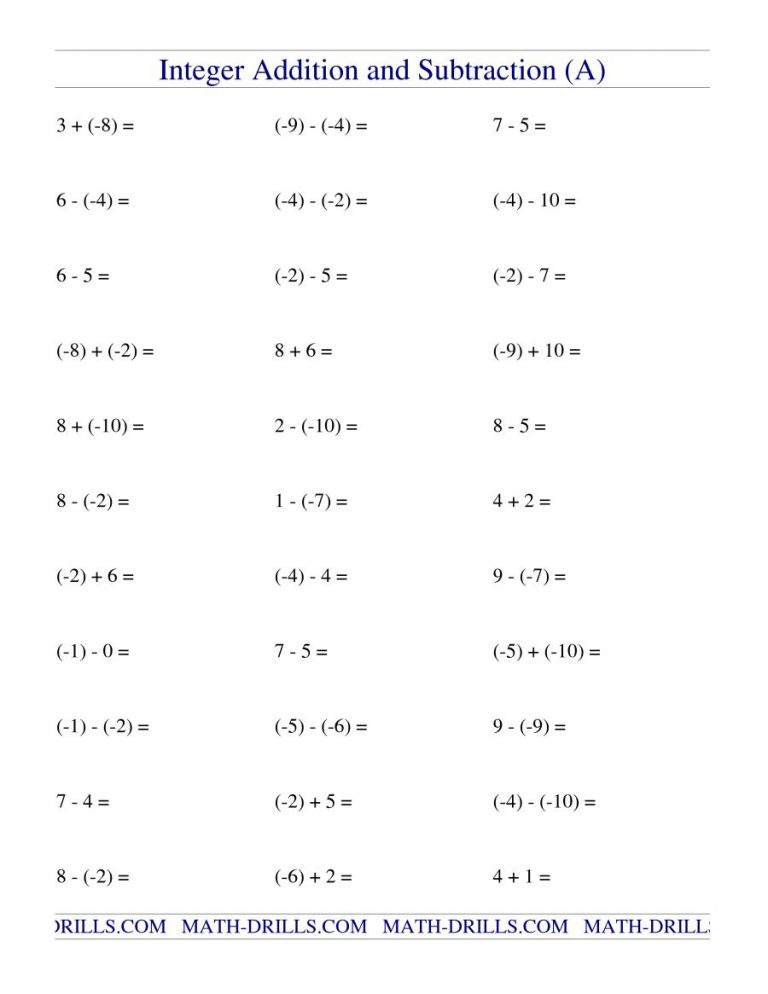 Printables. Integer Worksheets With Answers. Lemonlilyfestival | Free ...