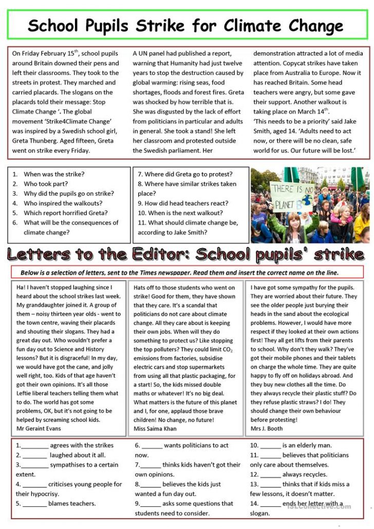 Pupils Strike For Action On Climate Change Worksheet - Free Esl ...