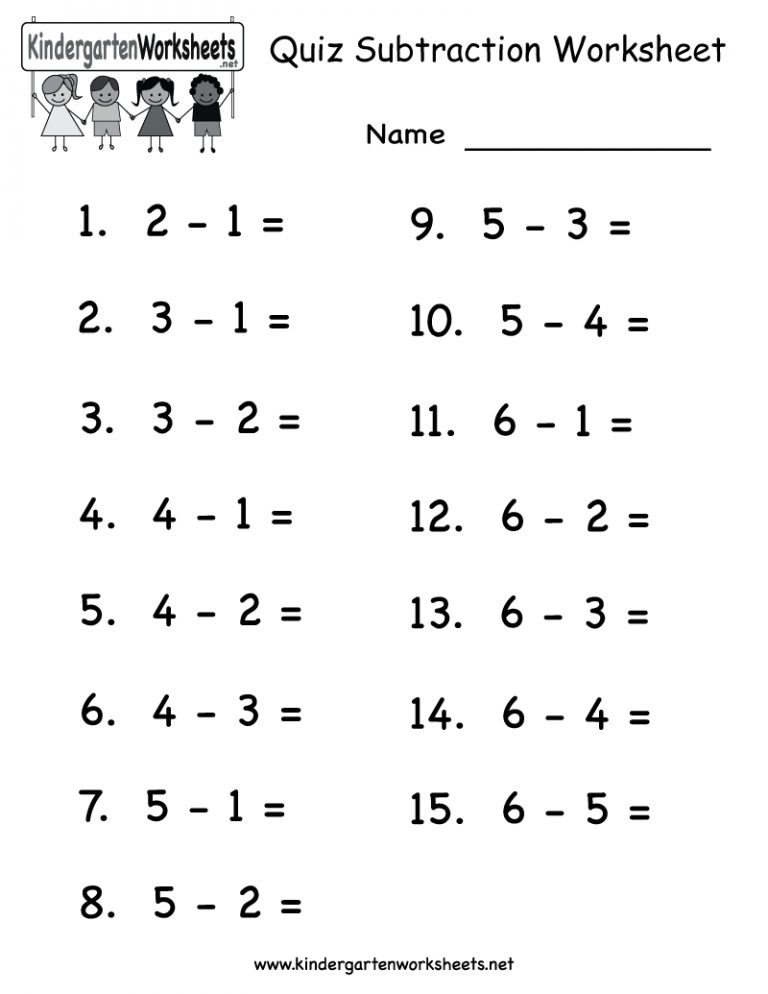 Quiz Subtraction Worksheet - Free Kindergarten Math Worksheet For ...