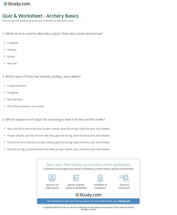 Quiz & Worksheet - Archery Basics | Study | Archery Printable ...