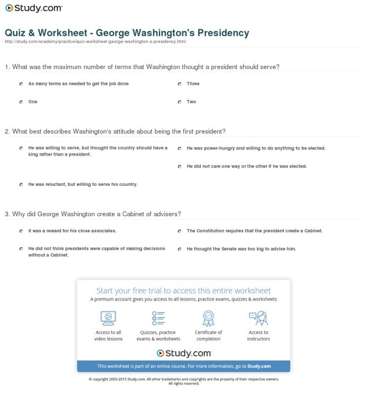 Quiz & Worksheet - George Washington's Presidency | Study | George ...