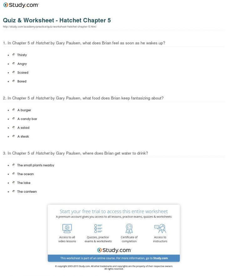 Quiz & Worksheet - Hatchet Chapter 5 | Study | Hatchet Worksheets ...