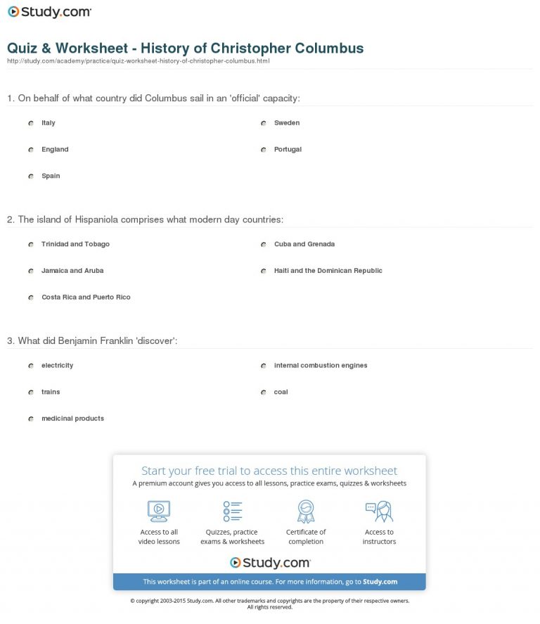 Quiz & Worksheet - History Of Christopher Columbus | Study ...