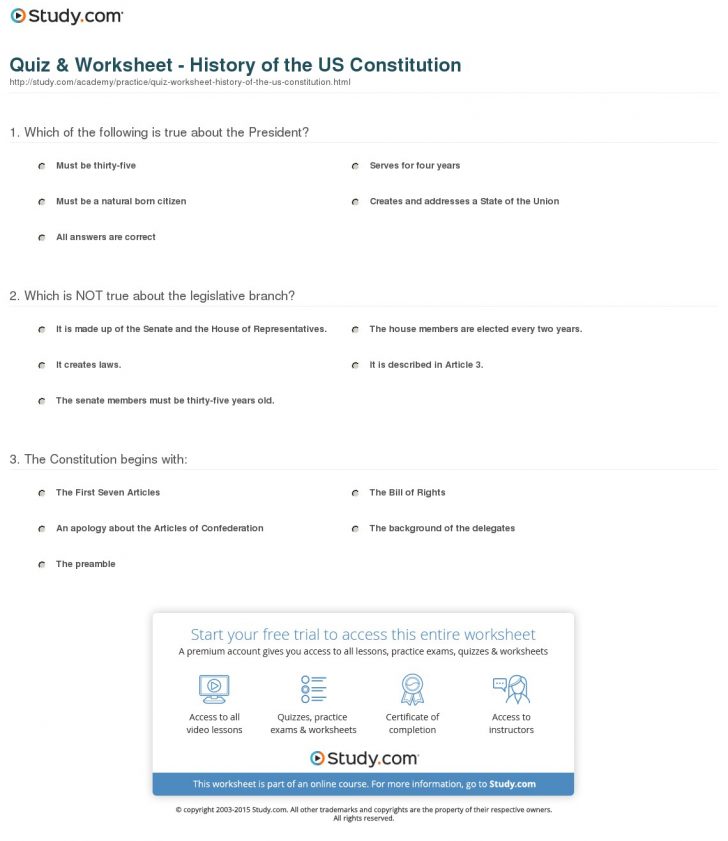 Quiz & Worksheet - History Of The Us Constitution | Study | Free ...
