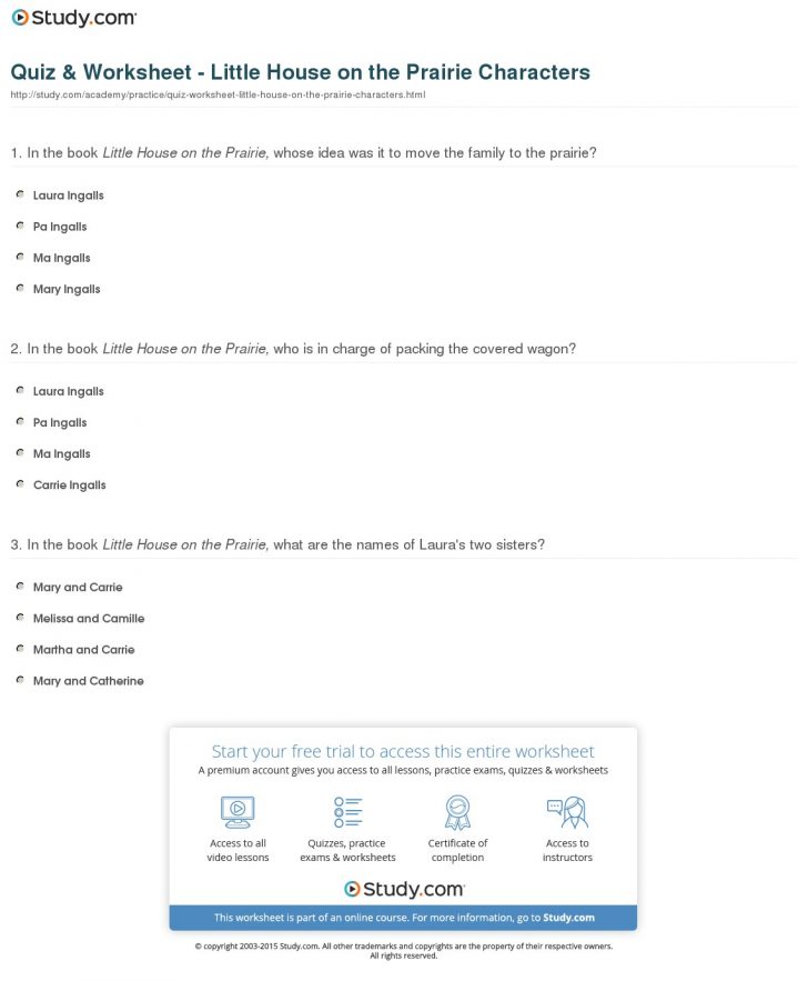 Quiz & Worksheet - Little House On The Prairie Characters | Study ...