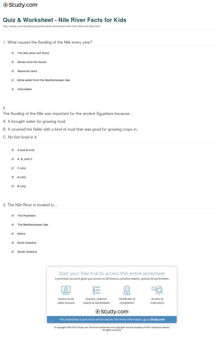 Quiz & Worksheet - Nile River Facts For Kids | Study | River Worksheets ...