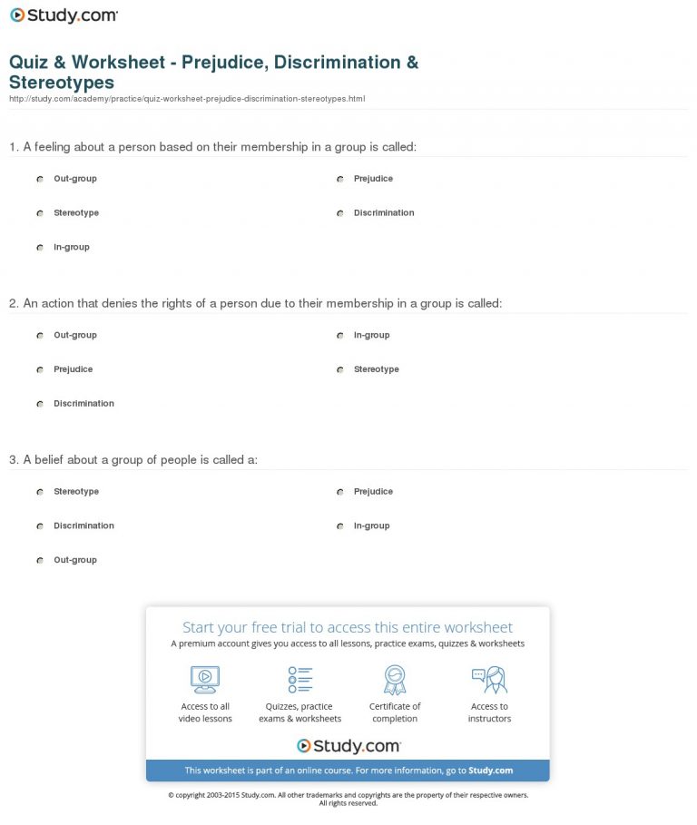 Quiz & Worksheet - Prejudice, Discrimination & Stereotypes | Study ...