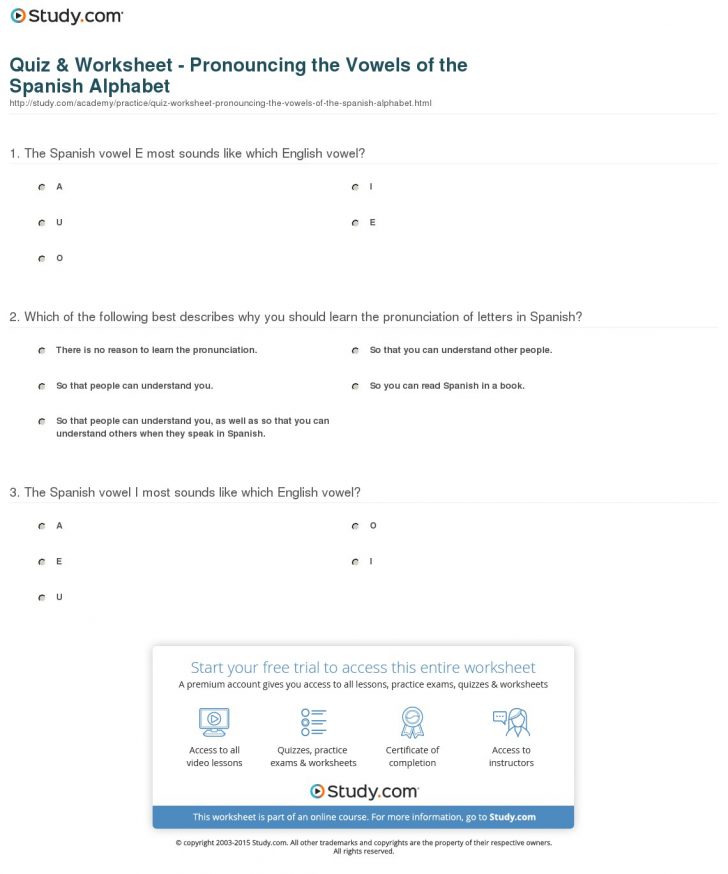 Quiz & Worksheet - Pronouncing The Vowels Of The Spanish Alphabet ...