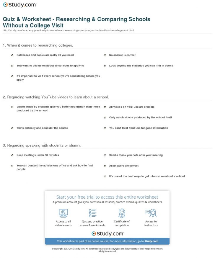 Quiz & Worksheet - Researching & Comparing Schools Without A College ...