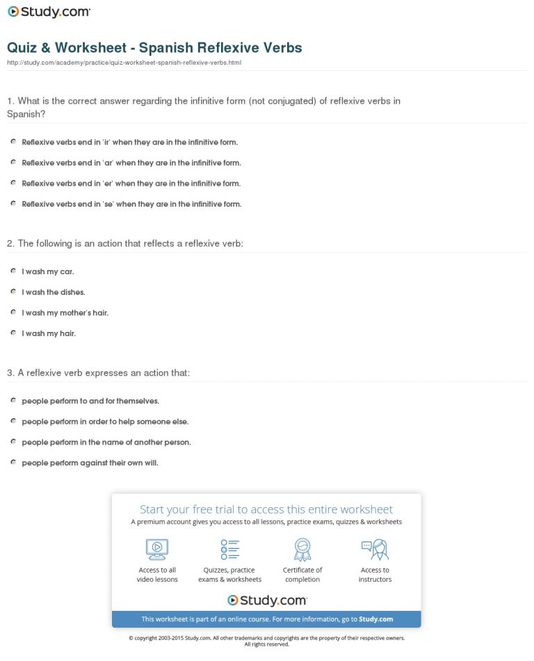 Spanish Reflexive Verbs Worksheet Printable - Printable Worksheets