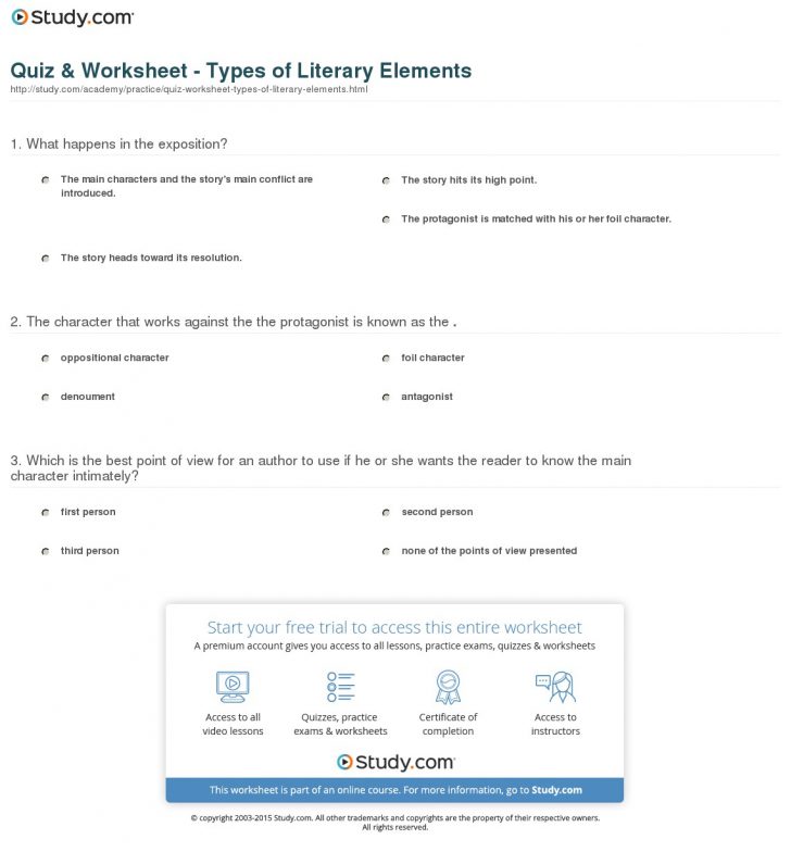 Quiz & Worksheet - Types Of Literary Elements | Study | Free Printable ...