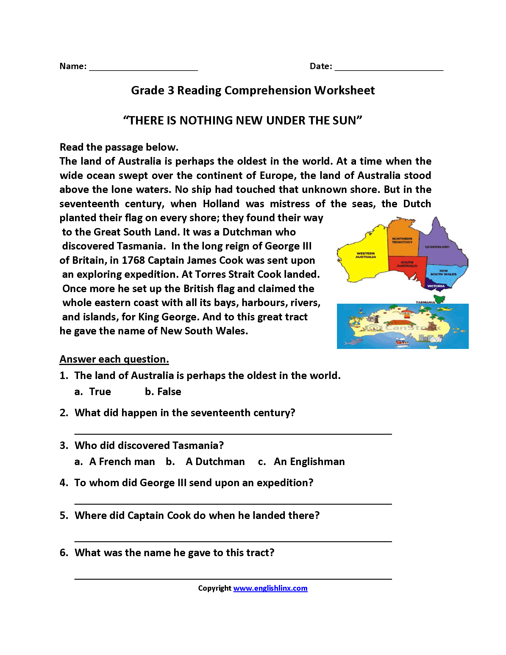 Grade 3 Reading Worksheets