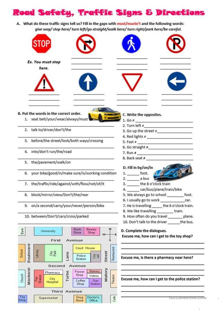 Road Safety, Traffic Signs And Directions Worksheet - Free Esl | Free ...