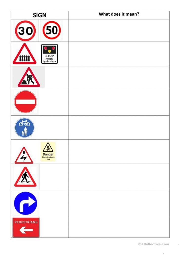 Road Signs Worksheet Worksheet - Free Esl Printable Worksheets Made ...