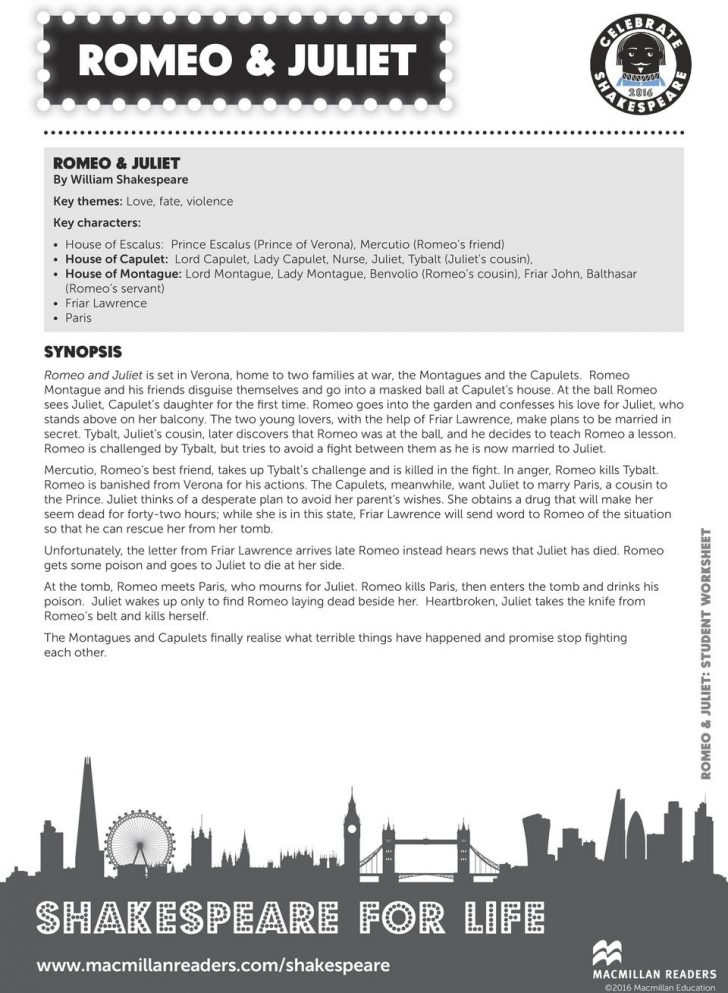 Romeo & Juliet. Student Worksheet 1 Reading Task 1. Shakespeare For ...