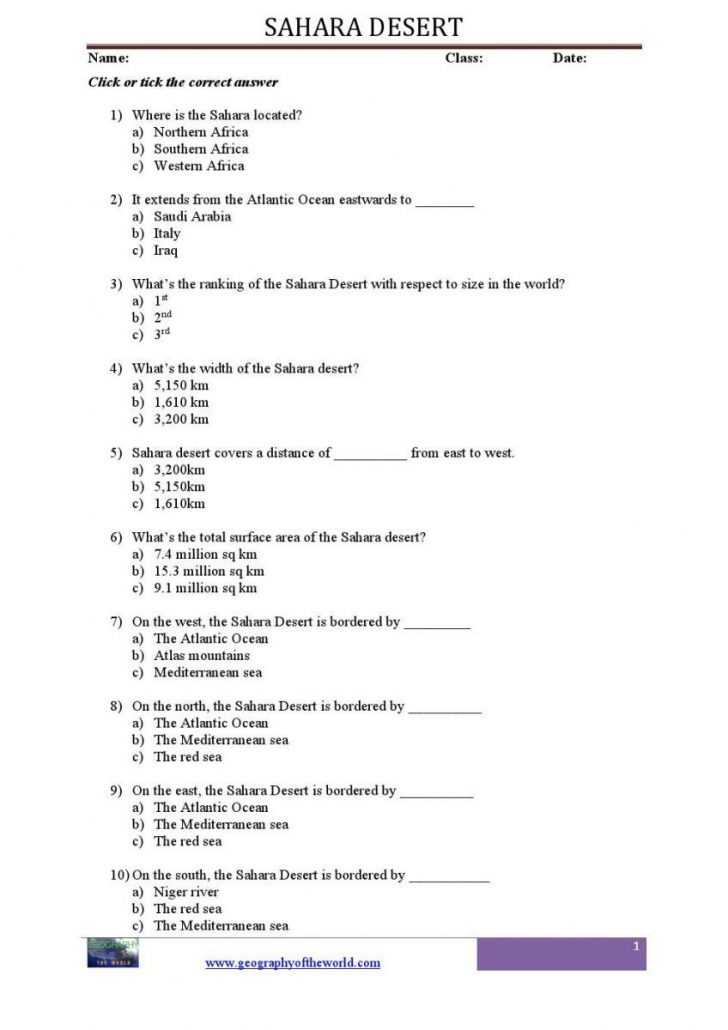 Sahara Desert Printable Student Worksheet Pdf 0001 | Geography | River ...