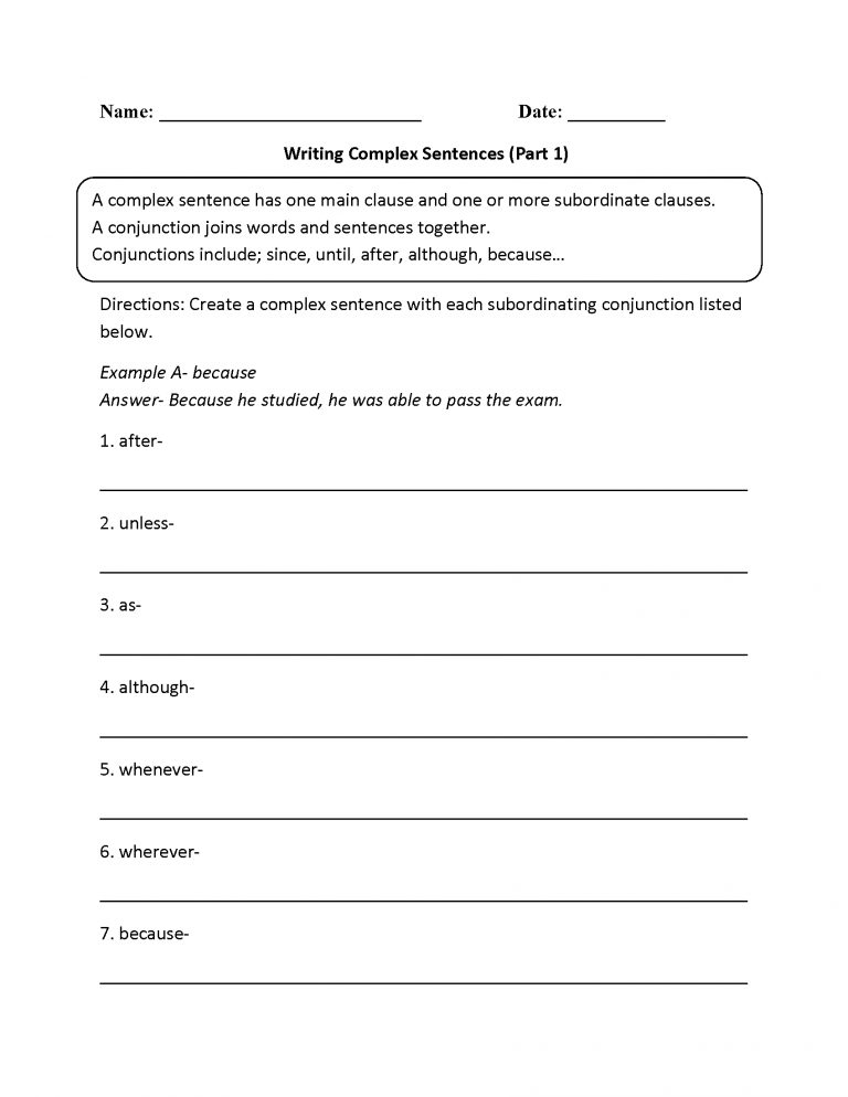 Sentences Worksheets | Complex Sentences Worksheets | 7Th Grade Writing ...