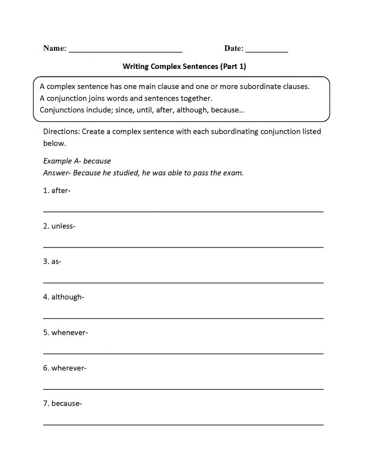 Sentences Worksheets | Complex Sentences Worksheets - Free Printable ...