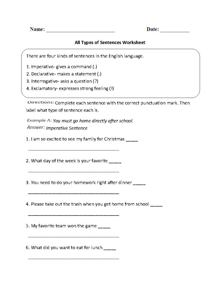 Sentences Worksheets | Types Of Sentences Worksheets | Free Printable ...