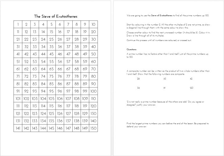 Sieve Of Eratosthenes Worksheet | The Prime Factorisation Of Me | Sieve ...