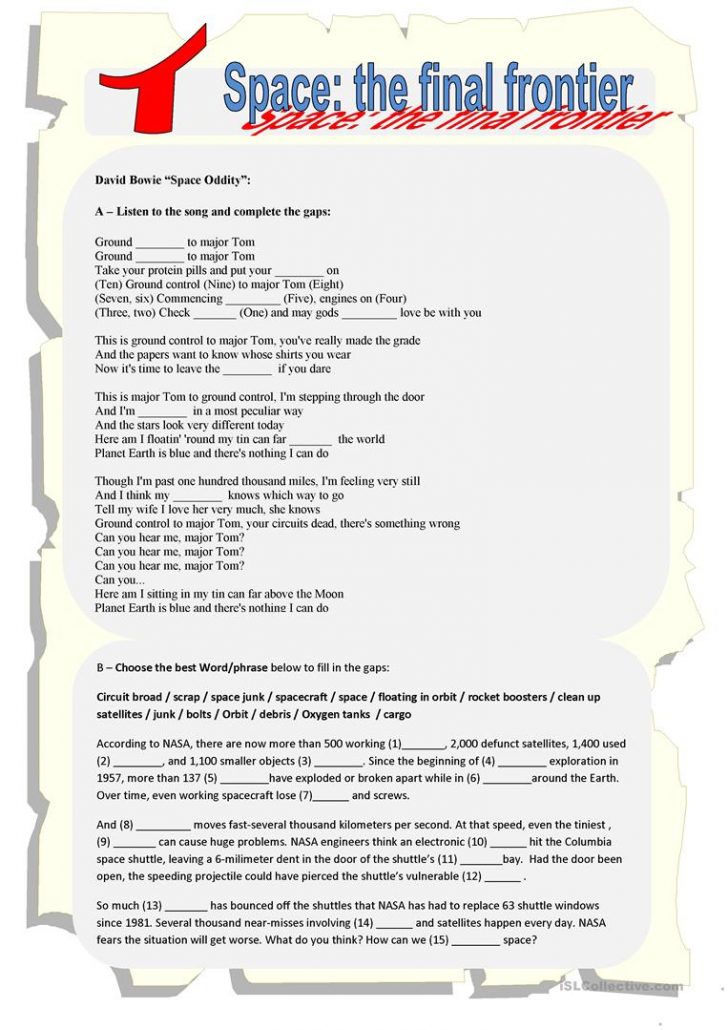 Space The Final Frontier Worksheet - Free Esl Printable Worksheets ...