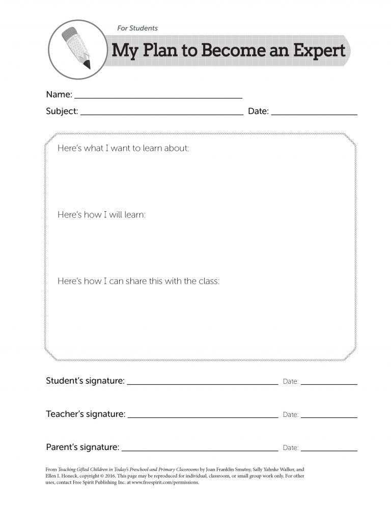Student Worksheet: My Plan To Become An Expert, A Free Download From ...