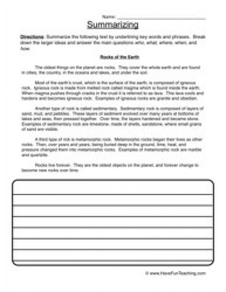 Summarizing Worksheets 4Th Grade Free The Best Worksheets Image With ...