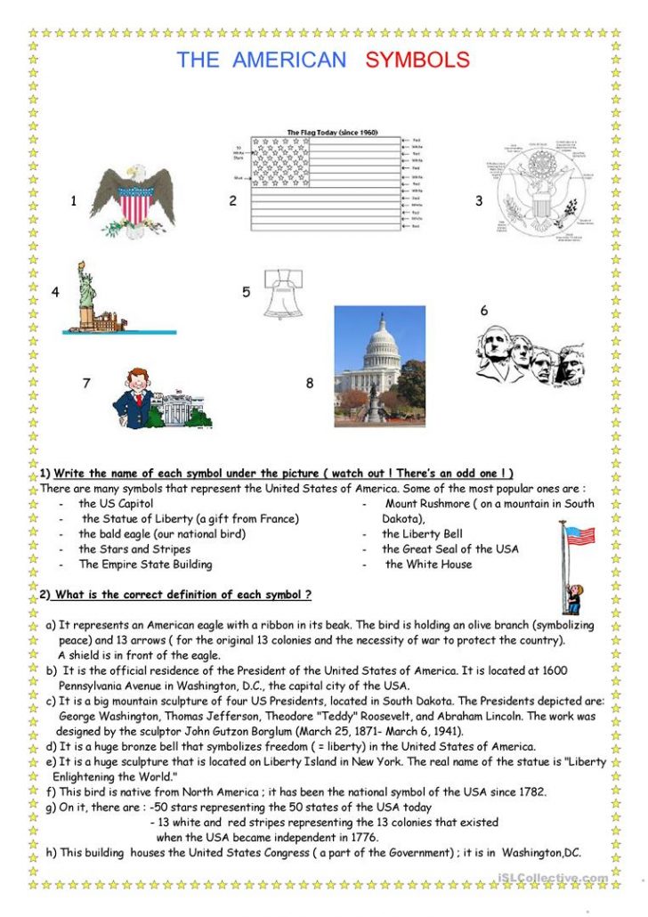 Symbols Of The Usa Worksheet - Free Esl Printable Worksheets Made | Usa ...