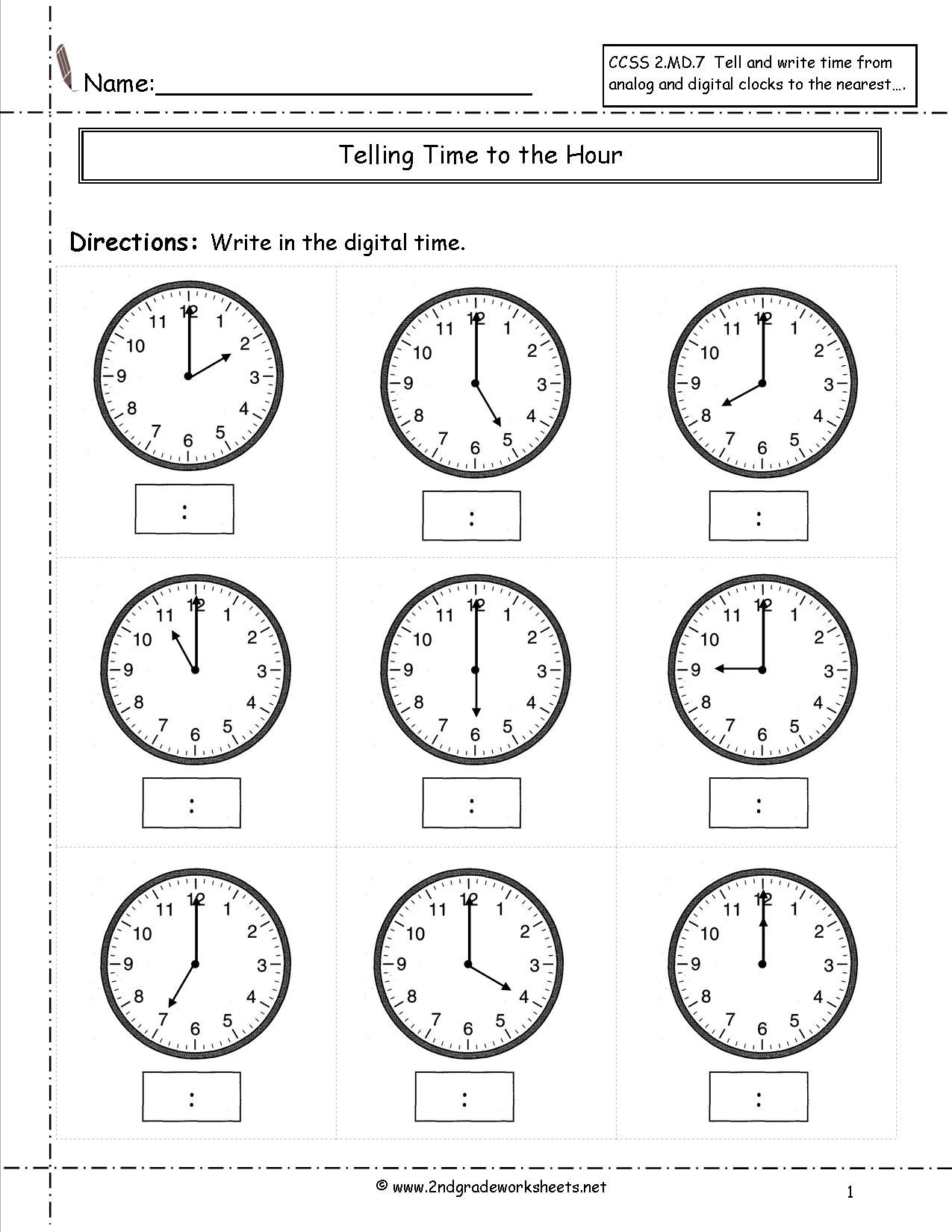 To The Hour Printable Telling Time To The Hour Printable Telling Time
