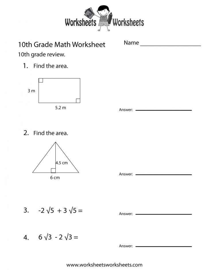 Tenth Grade Math Practice Worksheet Printable | School/kids | Math ...